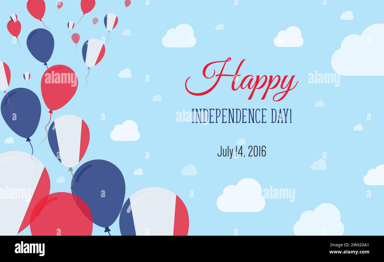 France Independence Day Sparkling Patriotic Poster. Row of Balloons in ...