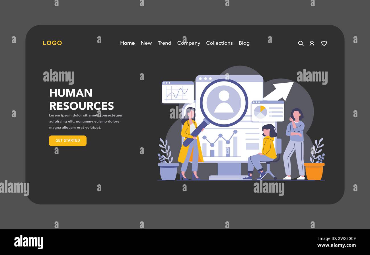Human resources night or dark mode web or landing page. Executives focusing on talent management ...