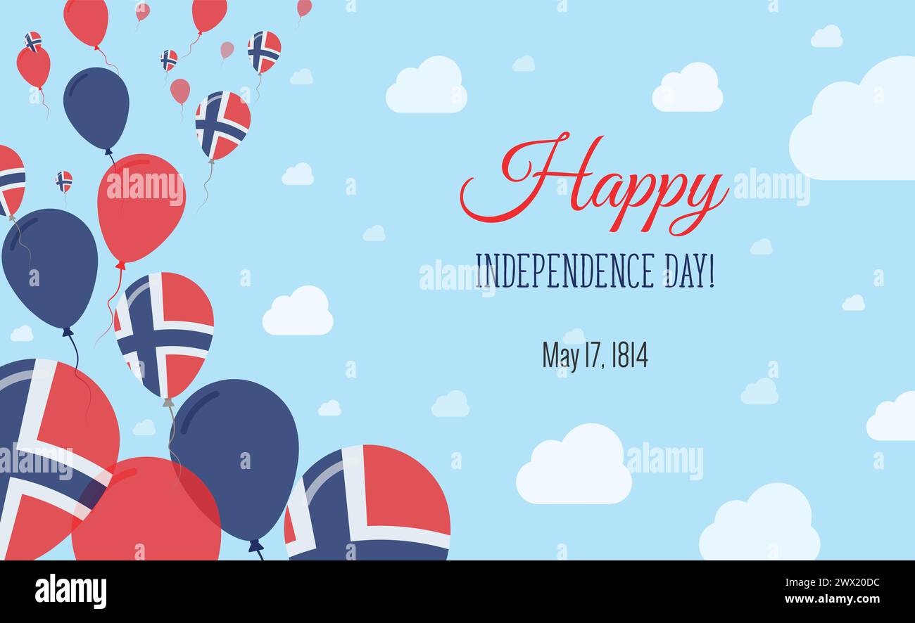 Norway Independence Day Sparkling Patriotic Poster. Row of Balloons in ...