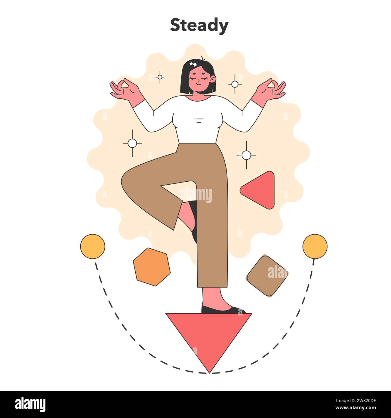 Balance concept. A serene person maintains equilibrium atop a geometric ...