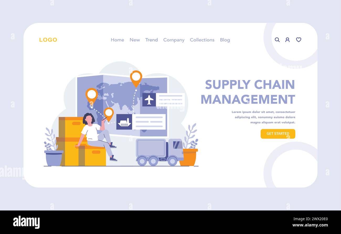 Supply chain web or landing page. Coordinating flow of goods from ...