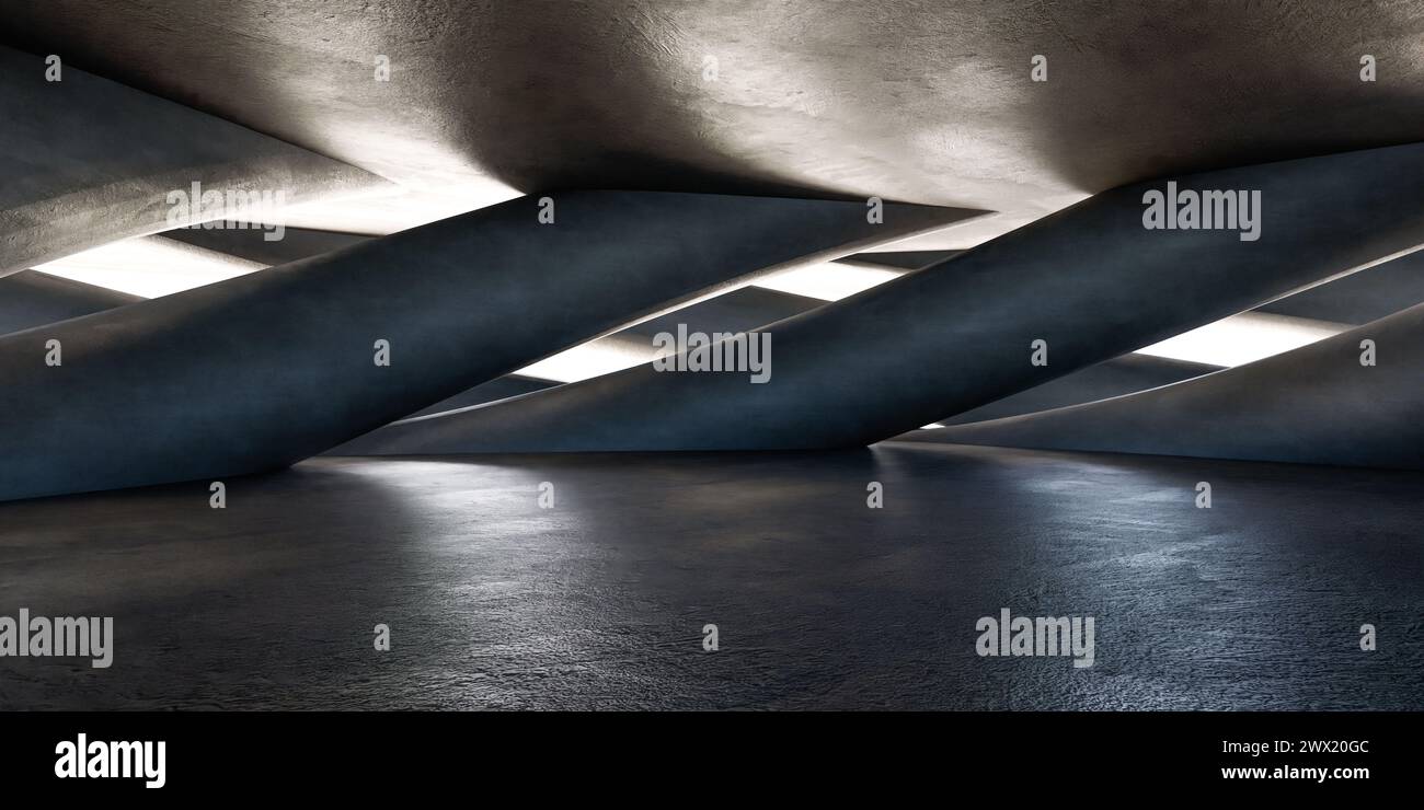 Abstract view of curving architecture under soft lighting at dusk 3d ...