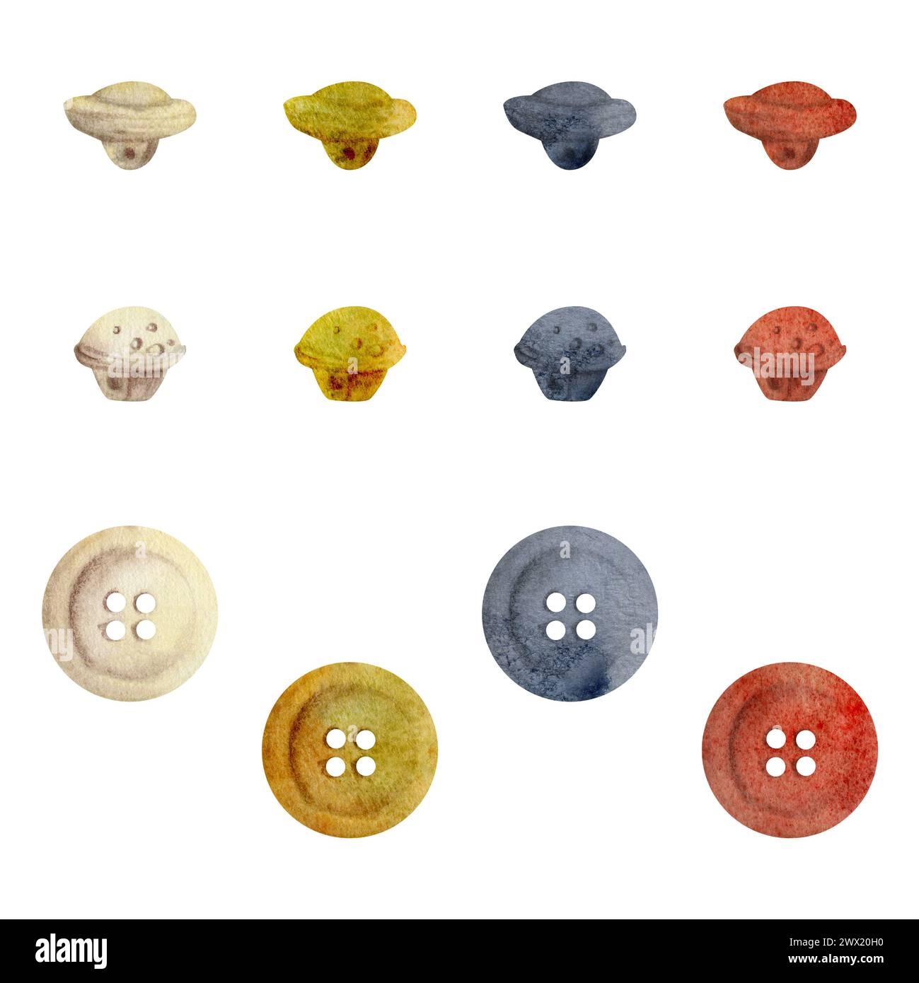 Hand drawn watercolor illustration sewing craft supplies. Plastic ...