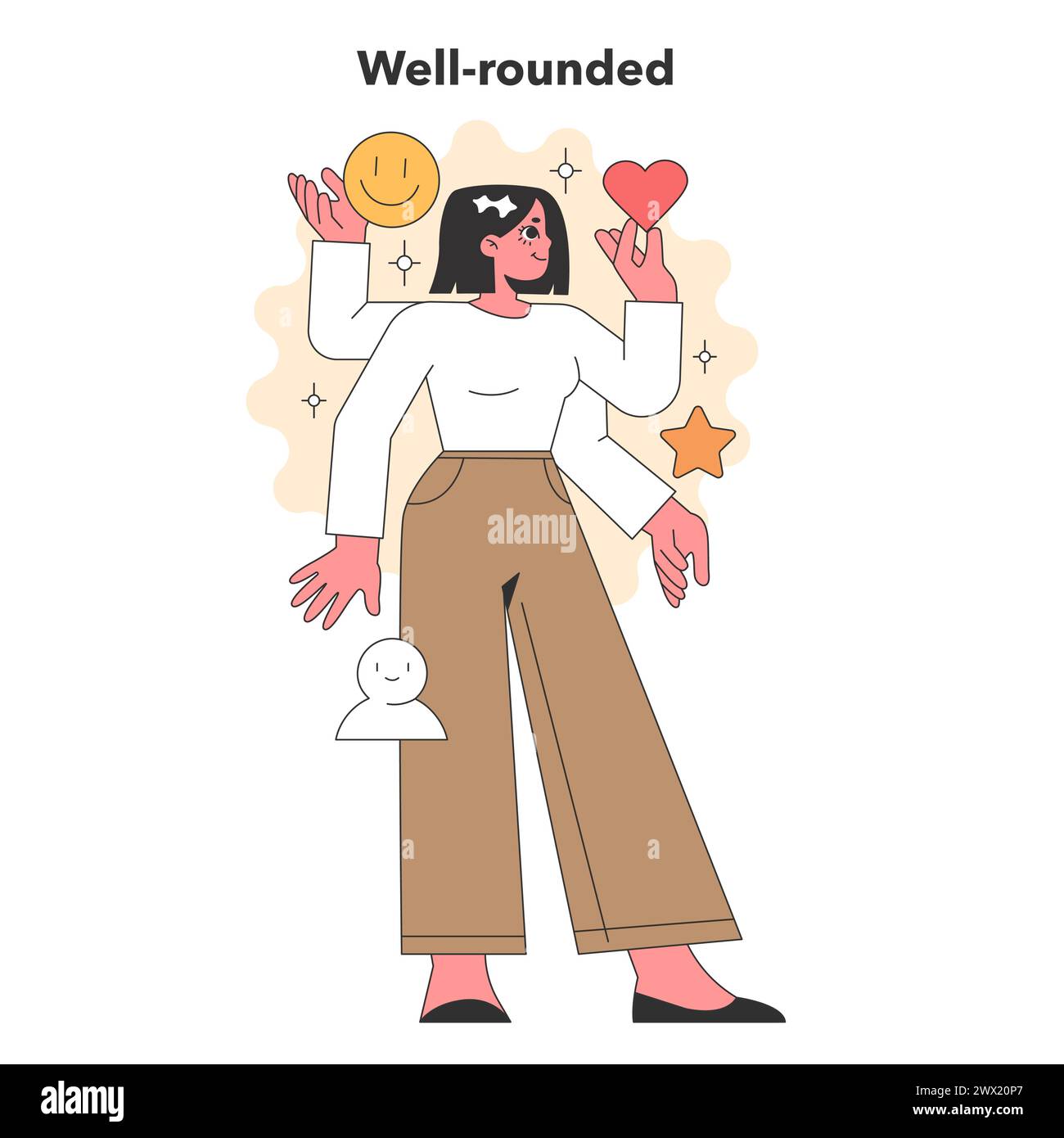 Expressive vector illustration portrays a well-rounded individual ...
