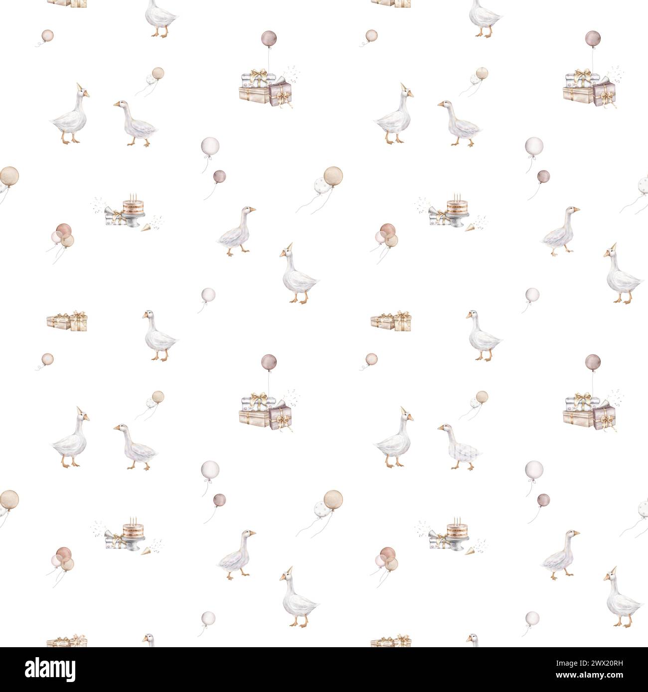 Pattern with Air Balloons and goose, gifs. Watercolor seamless ...