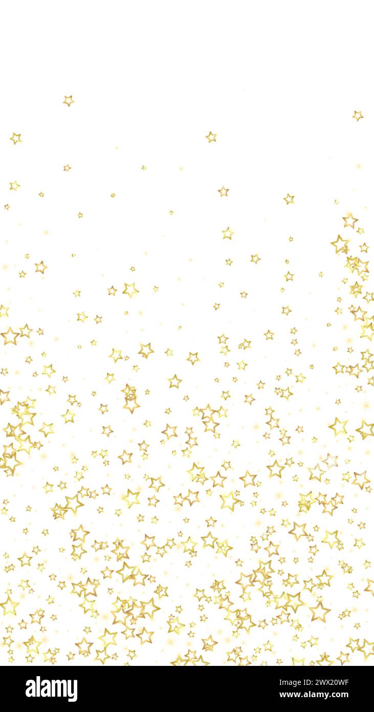 Gold sparkling star confetti. Chaotic dreamy childish overlay template. Festive stars vector ...
