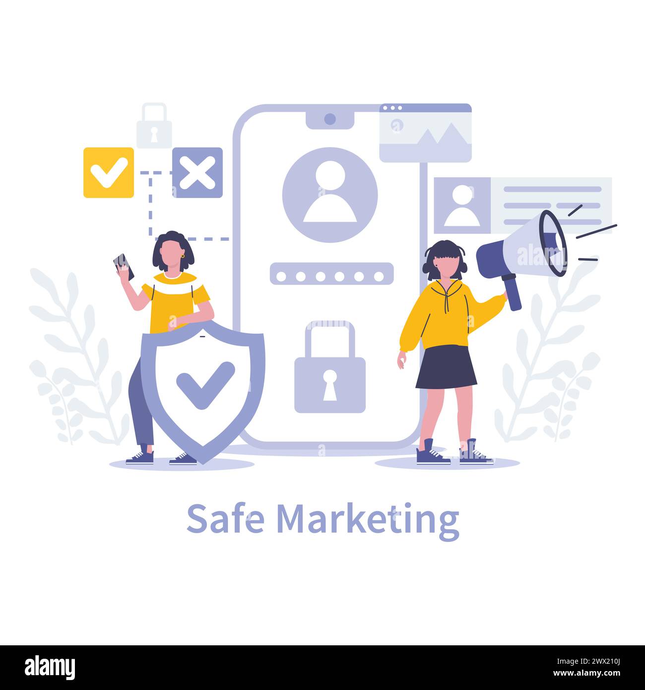 Innovation in marketing concept. Safe marketing. Emphasizing secure ...