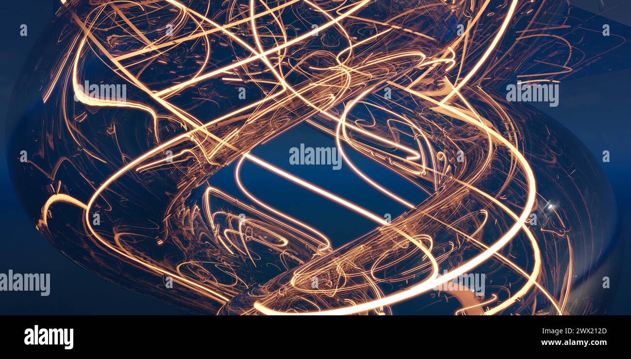Abstract light trails swirling with dynamic movement against a dark ...