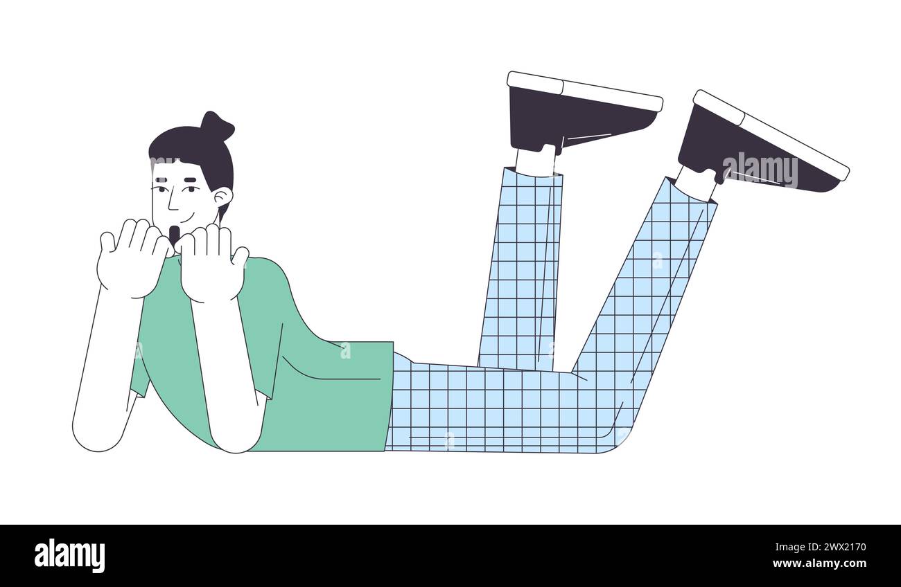 Happy young man lying 2D linear cartoon character Stock Vector Image ...