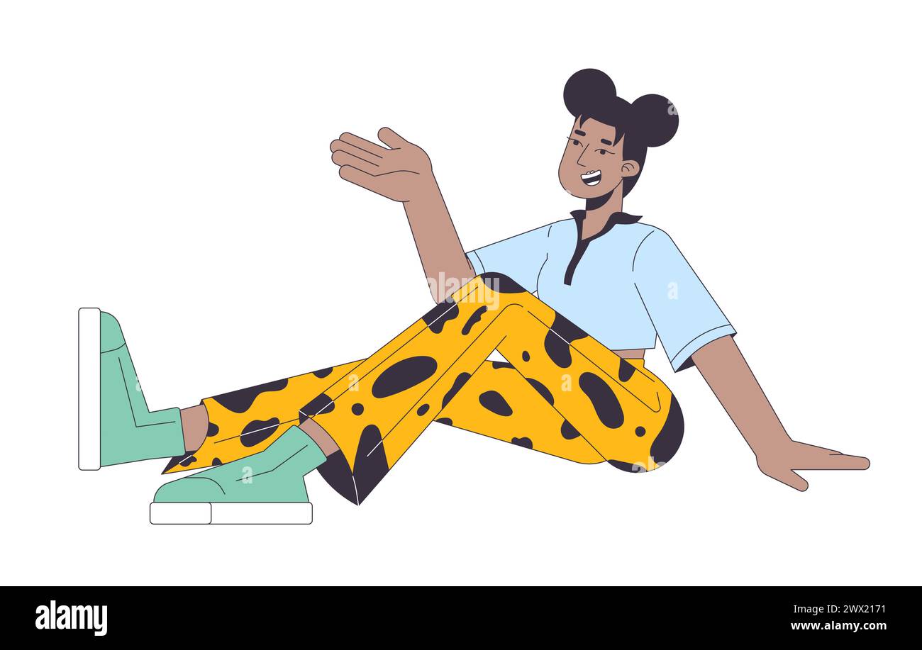 Smiling woman sitting and talking 2D linear cartoon character Stock ...