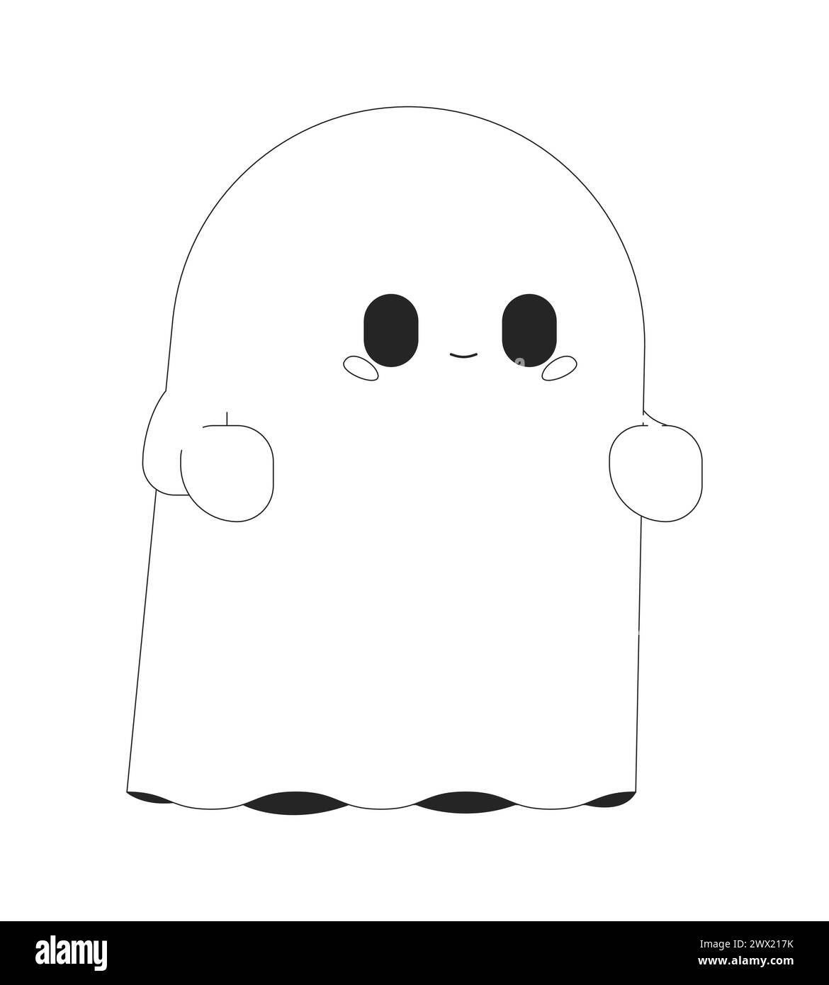 Cute little ghost black and white 2D line cartoon character Stock ...