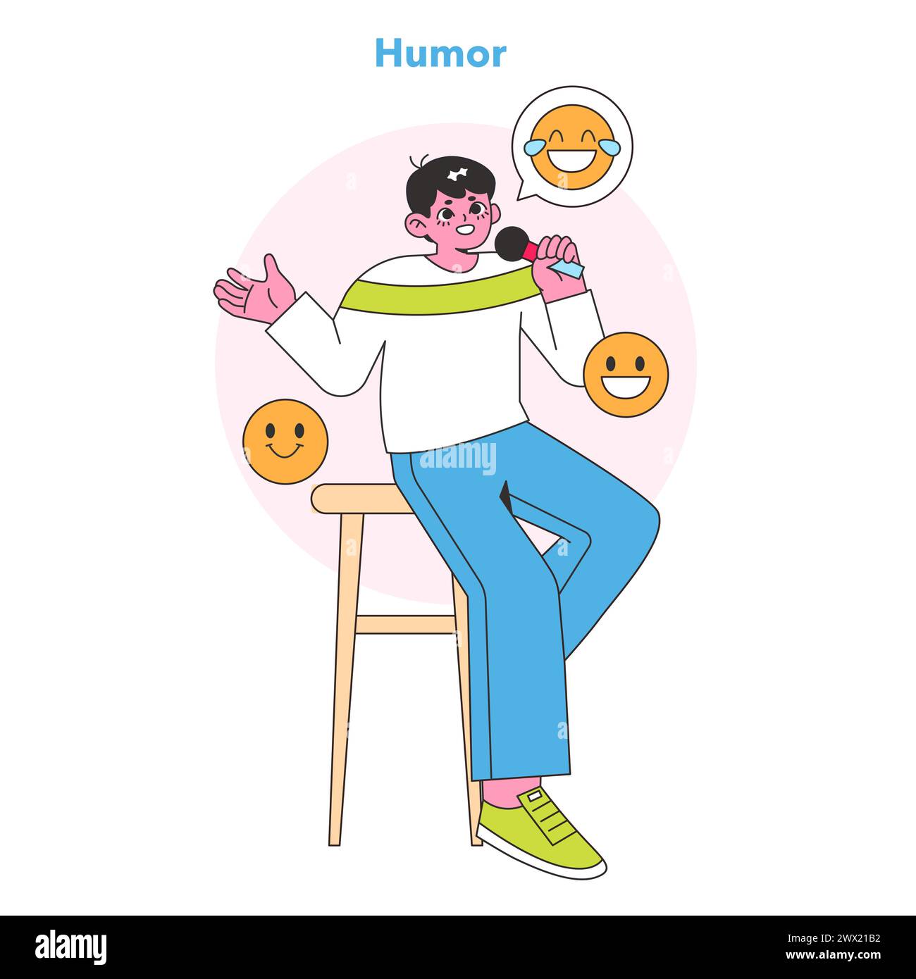 Humor concept. Cheerful storyteller sharing joy with amusing facial ...