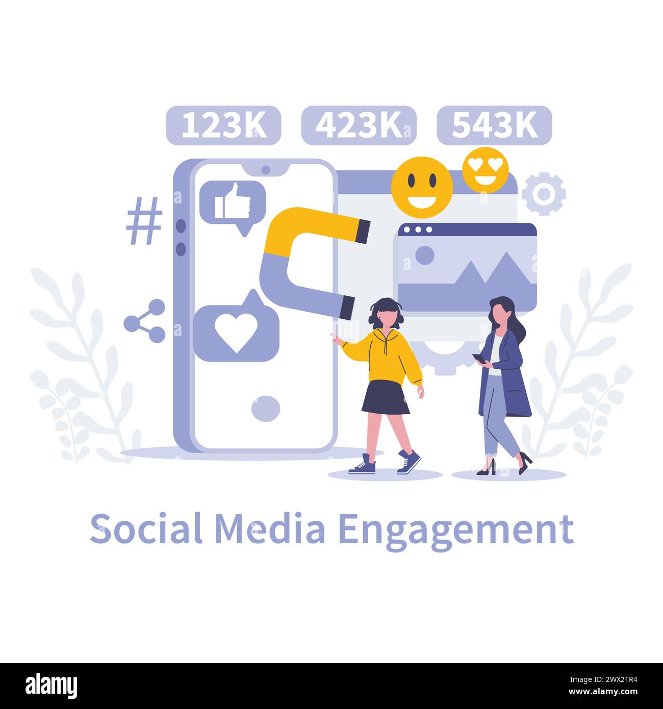 Social Media Engagement concept. Vivid portrayal of digital interaction ...
