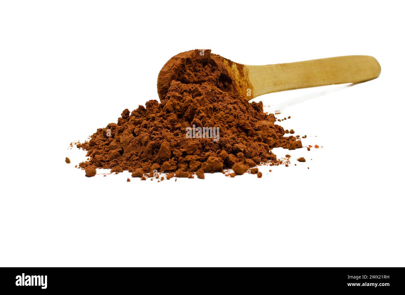 Cocoa powder in a wooden spoon isolated on a white background Stock ...