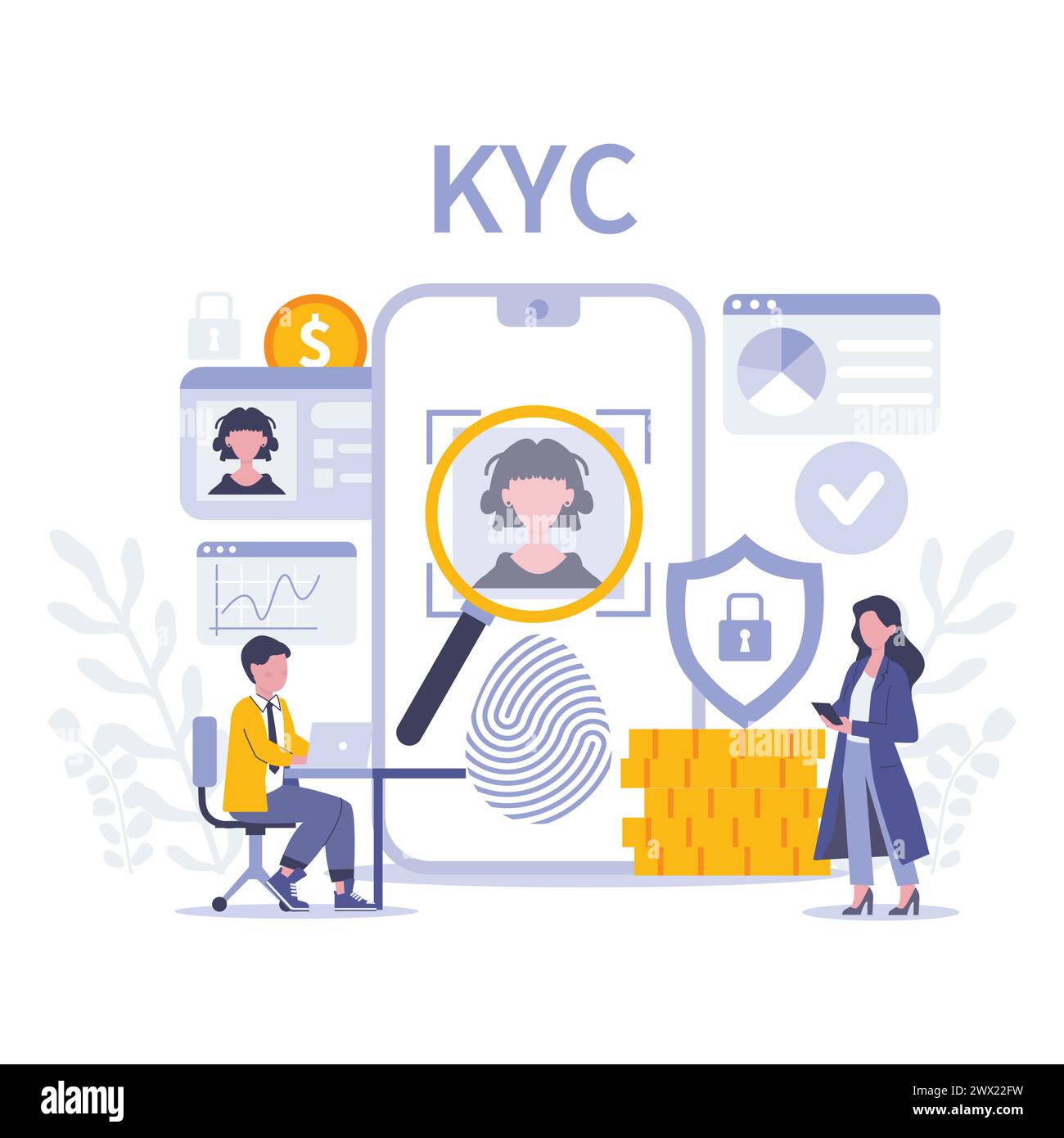 KYC concept. A seamless blend of biometric verification, digital profiles, and financial ...