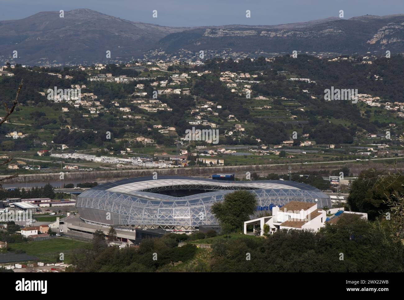Nice, France - Mar 20, 2024: Nice football club stadium. Distant view ...
