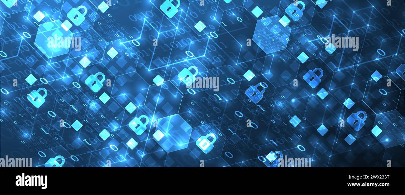 Technological background with isometric ornament. Digital security, information protection. Lock ...