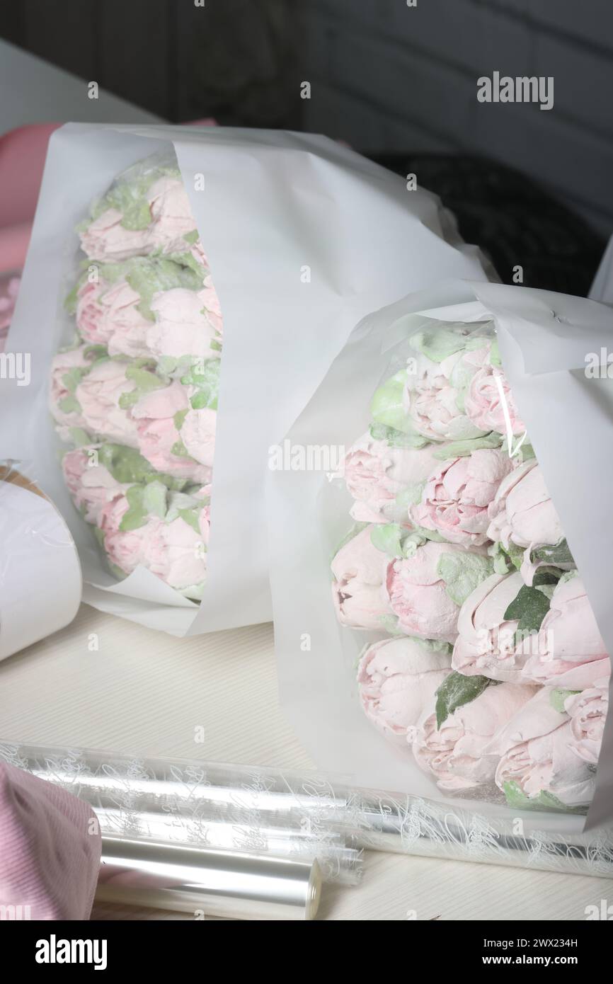 Two marshmallow bouquets. Marshmallow flowers. Marshmallow tulips ...