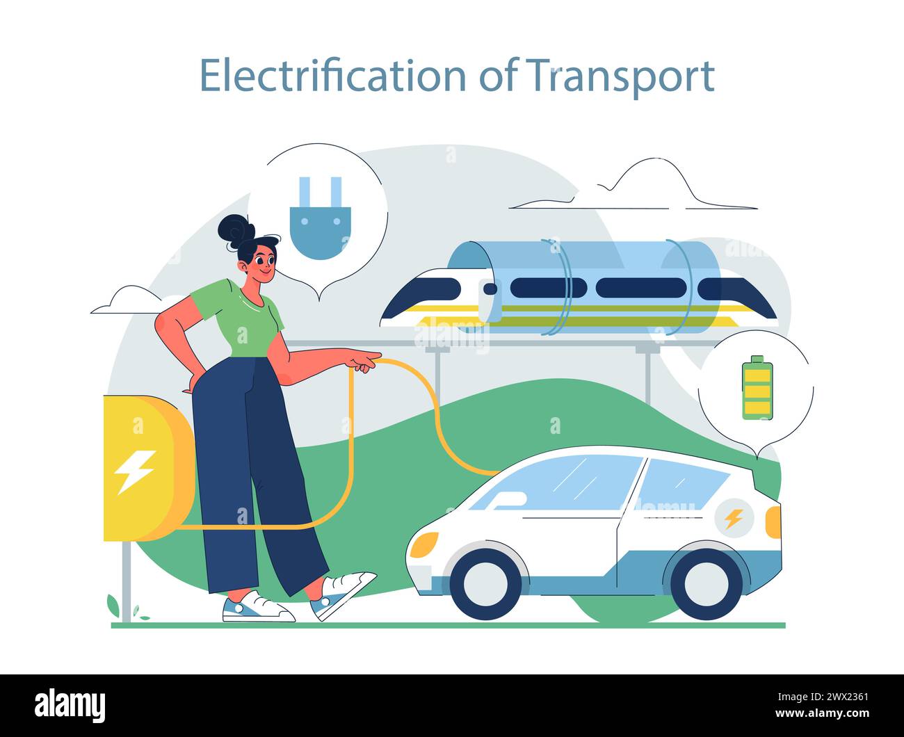 Electrification of Transport concept. Electric vehicle charging with ...