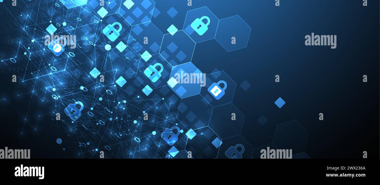 Technological background with isometric ornament. Digital security, information protection. Lock ...