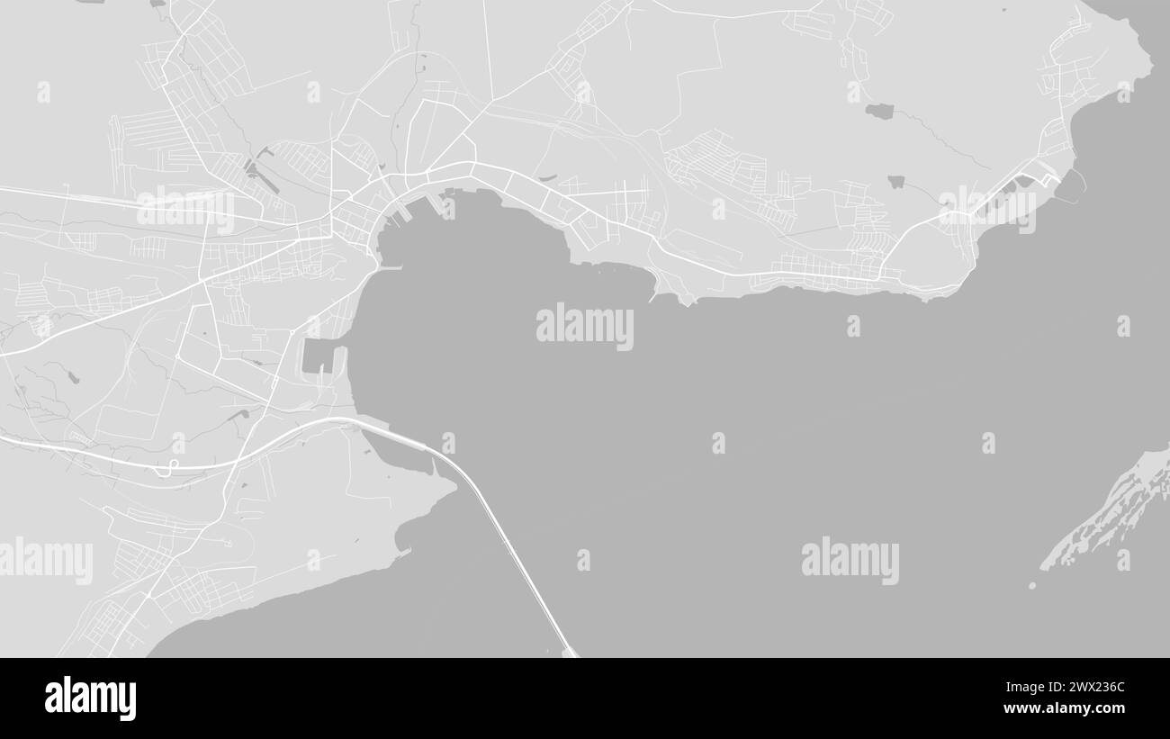 White and light grey Kerch City area vector background map, roads and ...