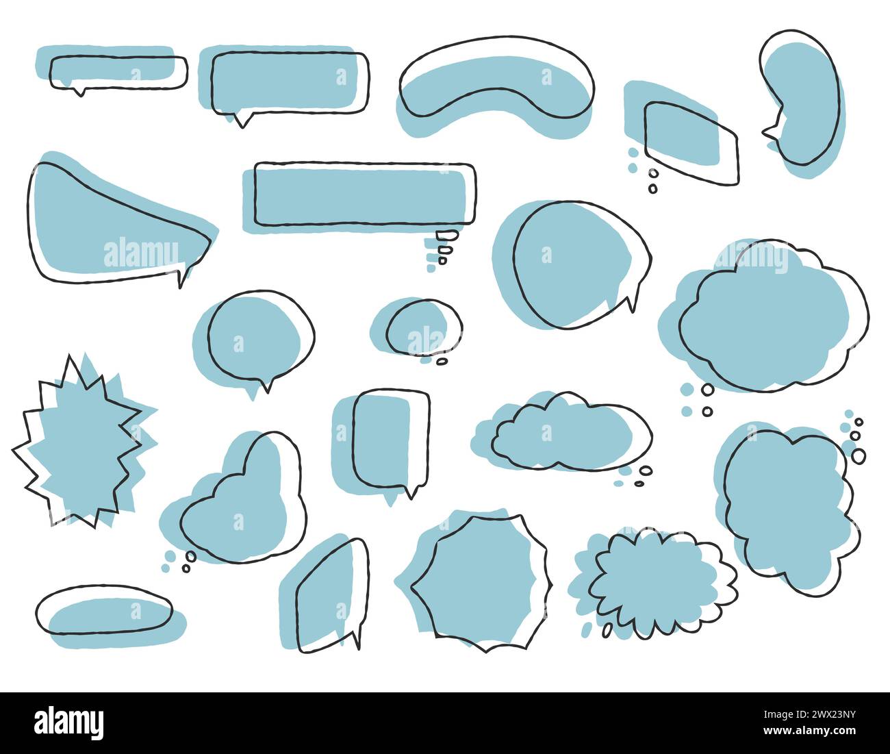 Bubble talk phrases hand draw big set . Online chat clouds shapes ...