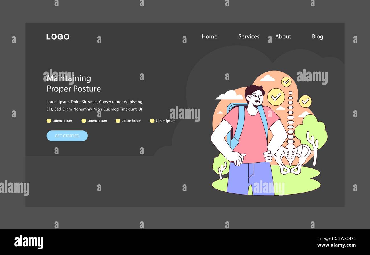 Posture alignment concept. A rucker showcases the importance of spinal alignment for an ...