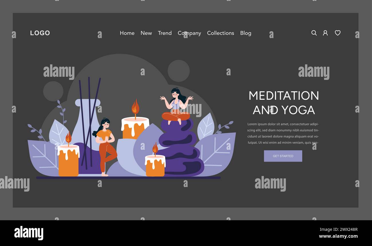 Mindfulness Retreat concept. Serene figures practice yoga and ... Mindfulness Retreat concept. Serene figures practice yoga and ...