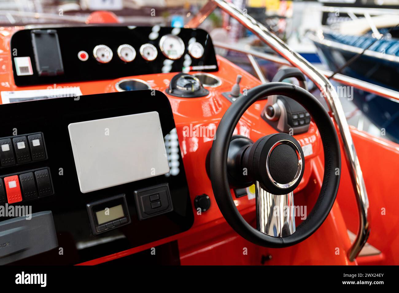 Cockpit of luxury yacht with dashboard Stock Photo - Alamy