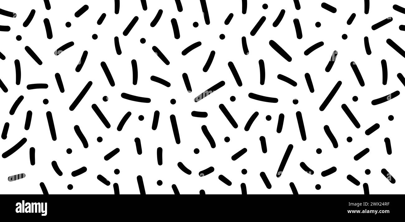 Hand drawn monochrome confetti Y2K seamless pattern. Abstract doodle ...