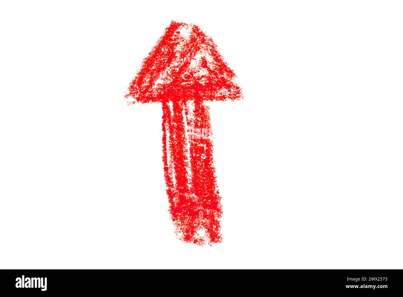 A photo of a red arrow pointing upwards on a white background. A symbol ...