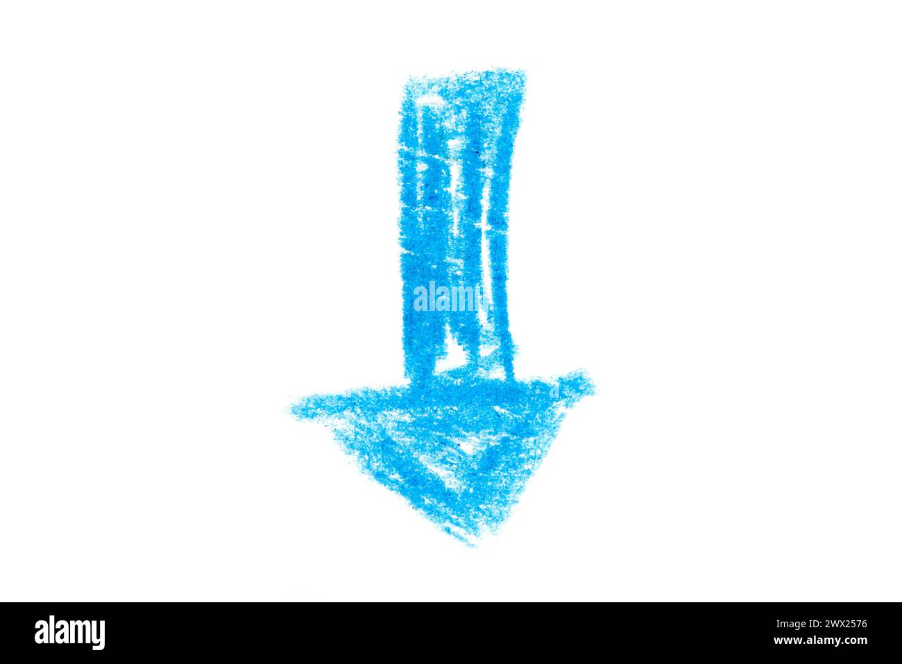 A photo of a blue arrow pointing down on a white background. A symbol ...