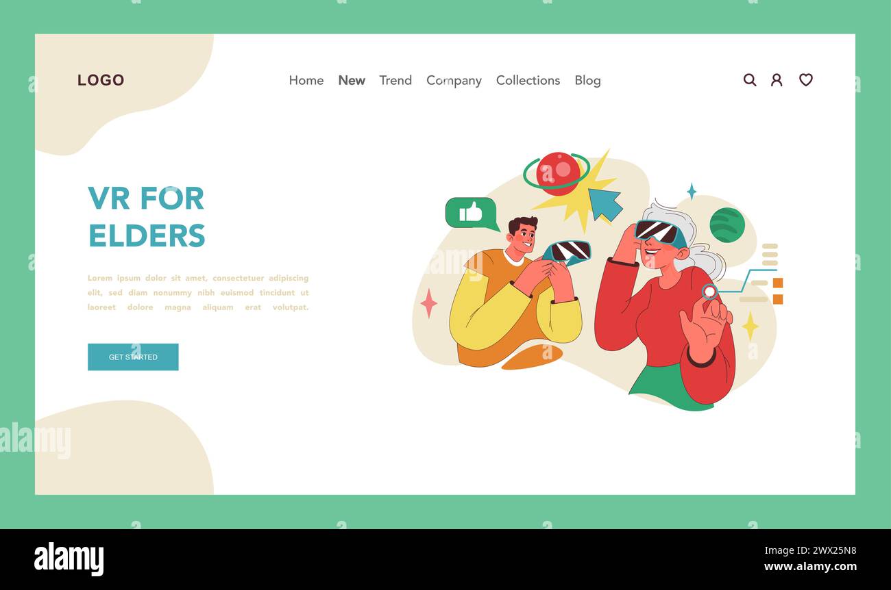 Virtual reality exploration concept. Senior woman experiencing VR with ...