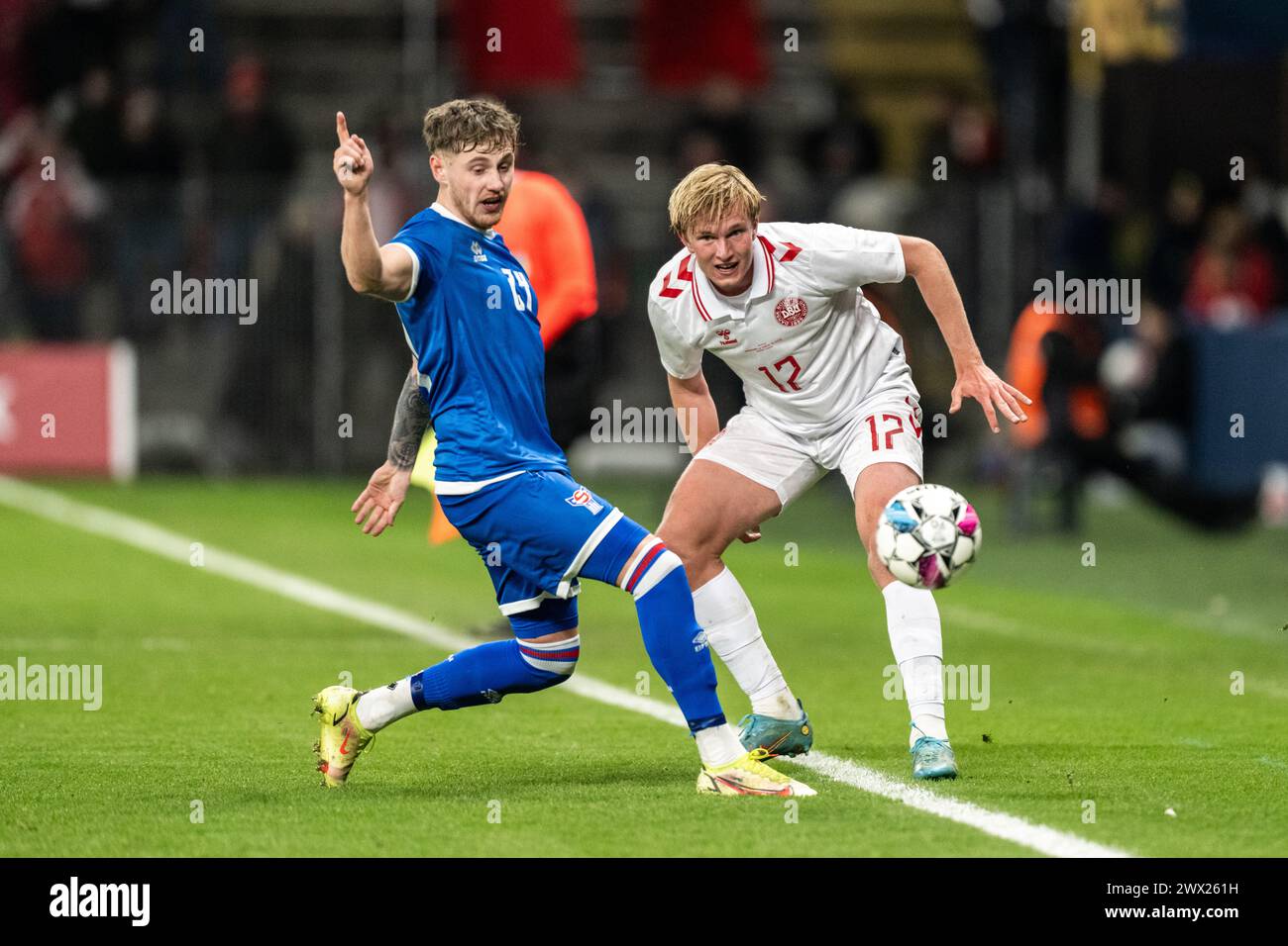Broendby, Denmark. 26th, March 2024. Victor Kristiansen (17) of Denmark ...