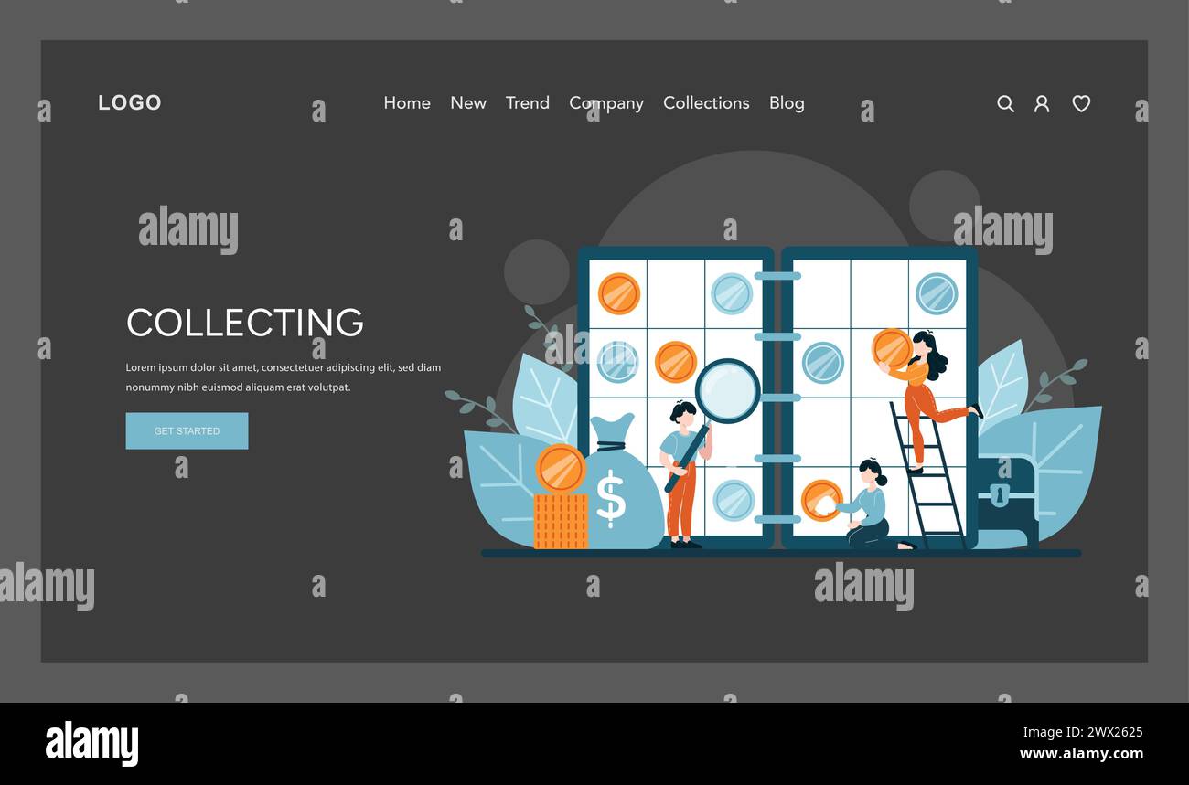 Collecting concept. Animated figures explore numismatics, examining and ...