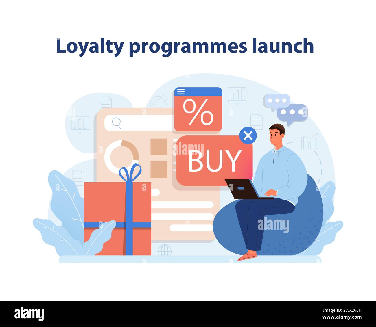 Customer Loyalty Program Launch. Illustration of a marketing expert ...
