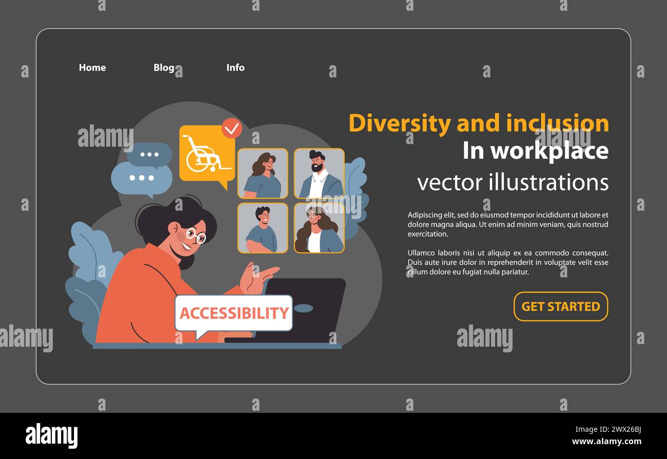 Focused woman at computer emphasizing accessibility. Virtual meeting ...