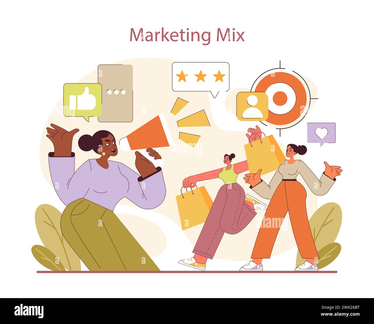 Marketing Mix strategy. Exuberant announcement of brand engagement and ...