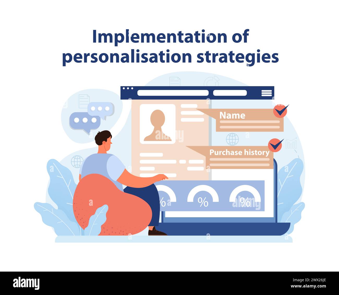 Personalization Strategy Implementation. Marketer optimizing customer ... Personalization Strategy Implementation. Marketer optimizing customer ...