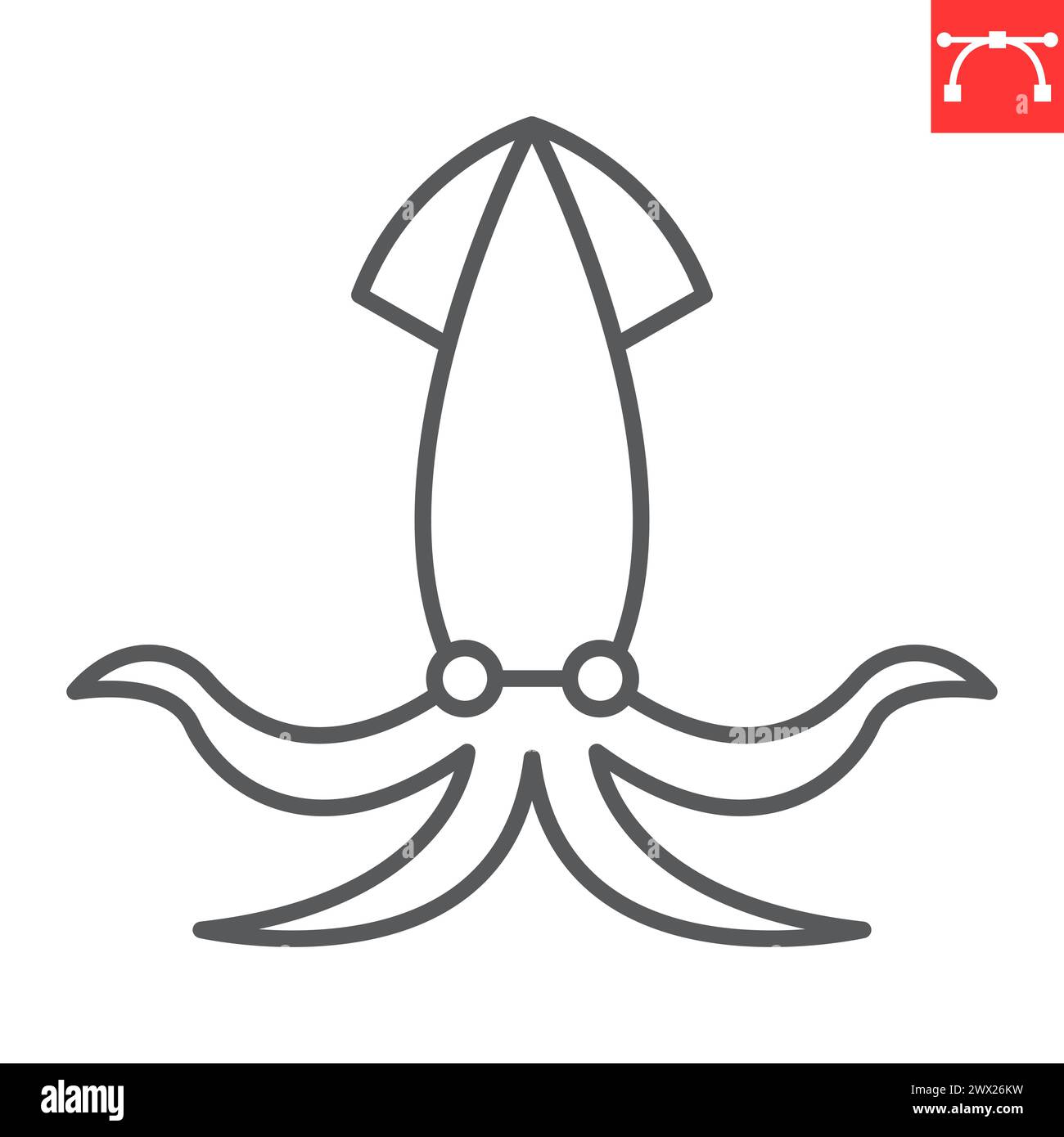 Squid line icon, seafood and fish, cuttlefish vector icon, vector ...
