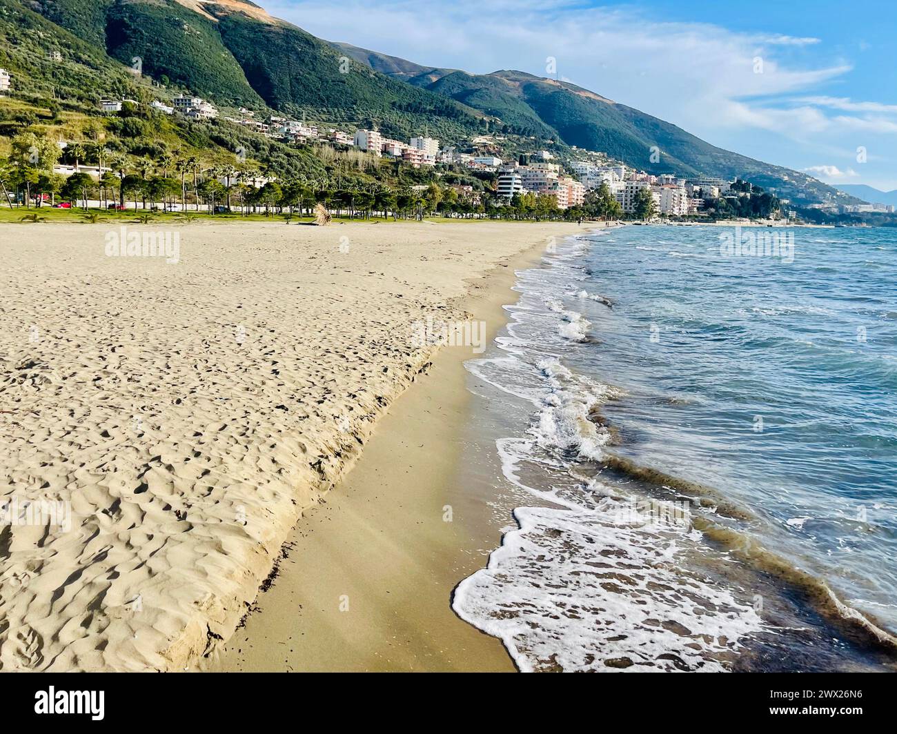 Summer cityscape of Vlore town. Adriatic sea, Albania Stock Photo - Alamy