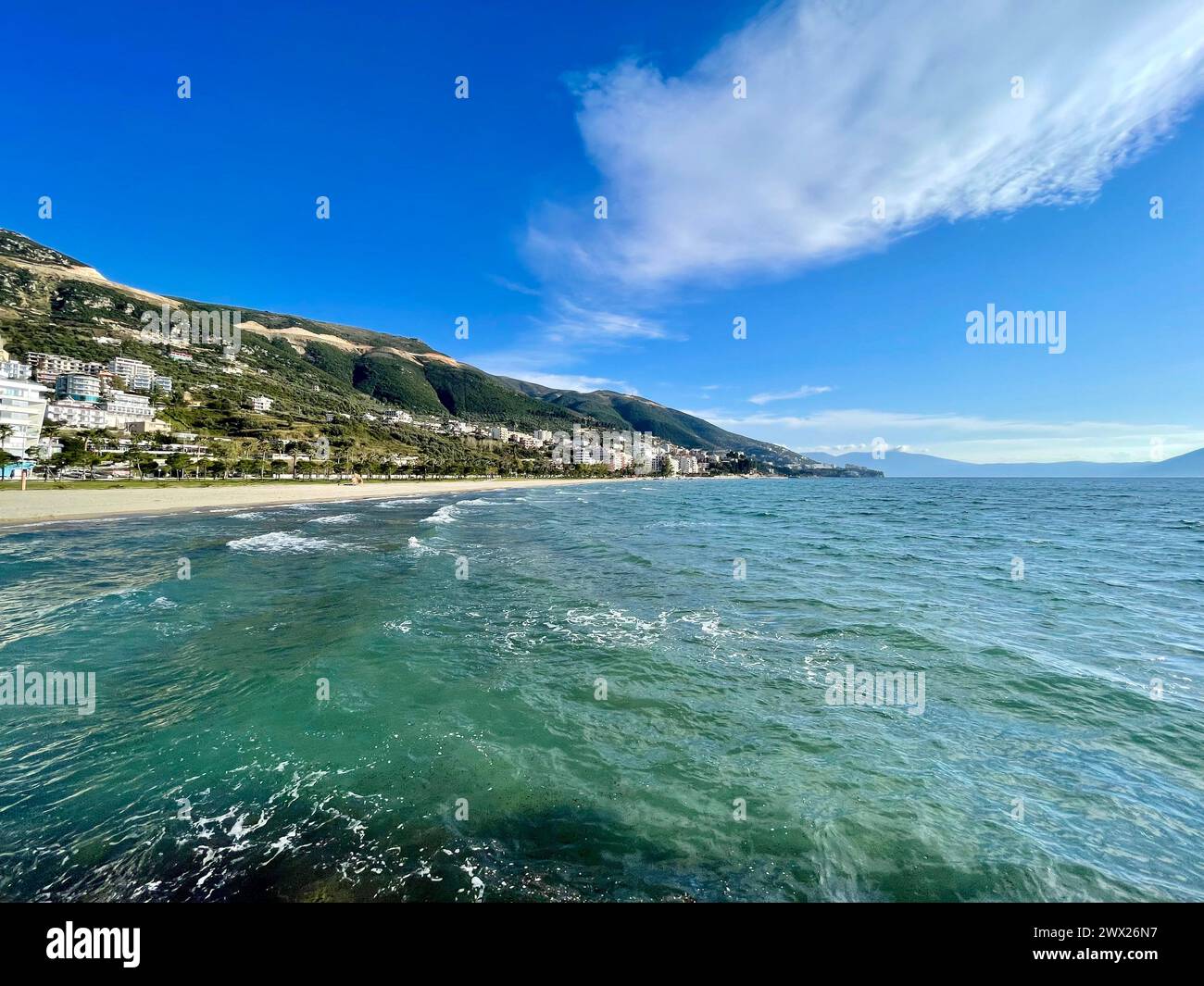Summer cityscape of Vlore town. Adriatic sea, Albania Stock Photo - Alamy