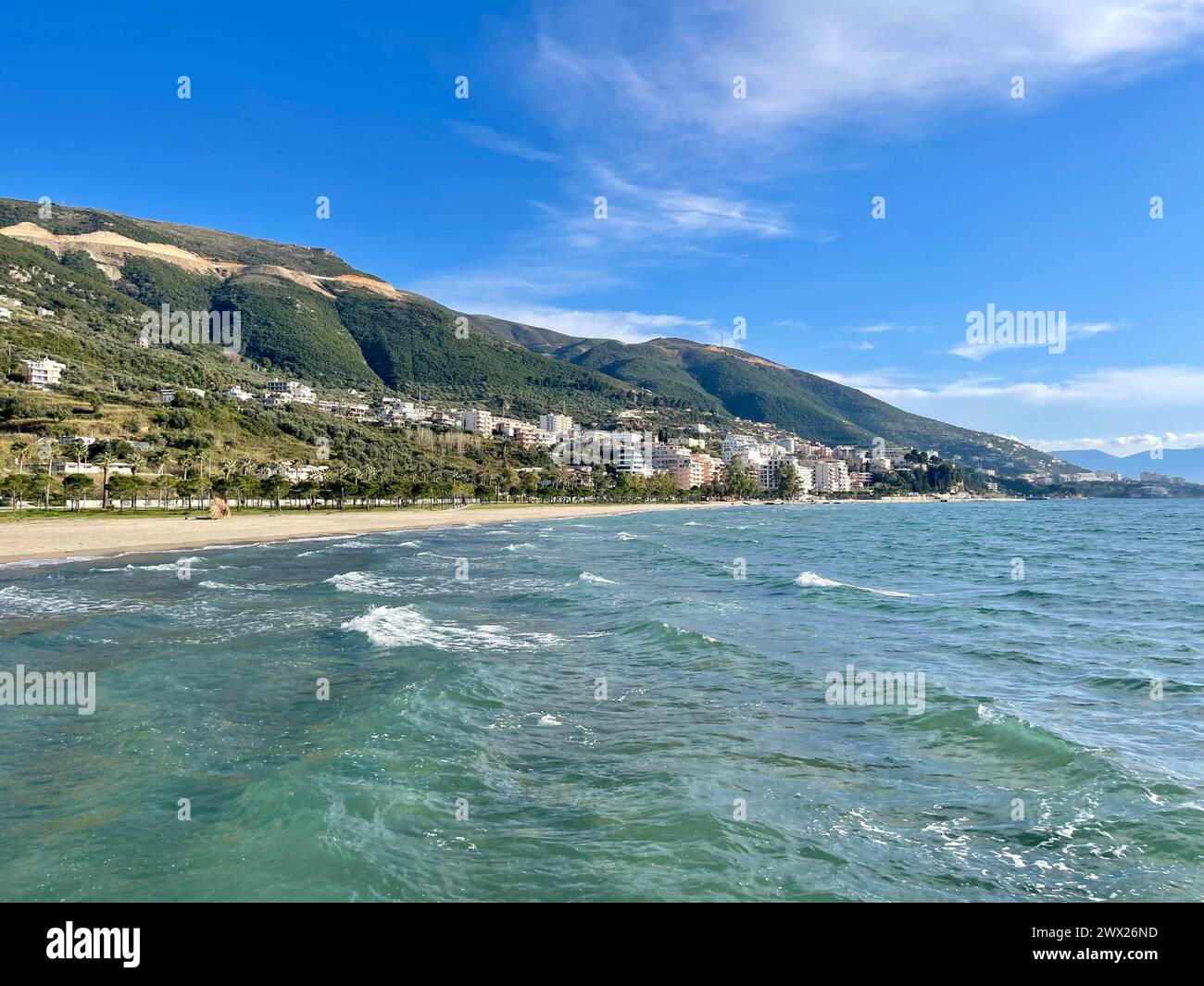 Summer cityscape of Vlore town. Adriatic sea, Albania Stock Photo - Alamy