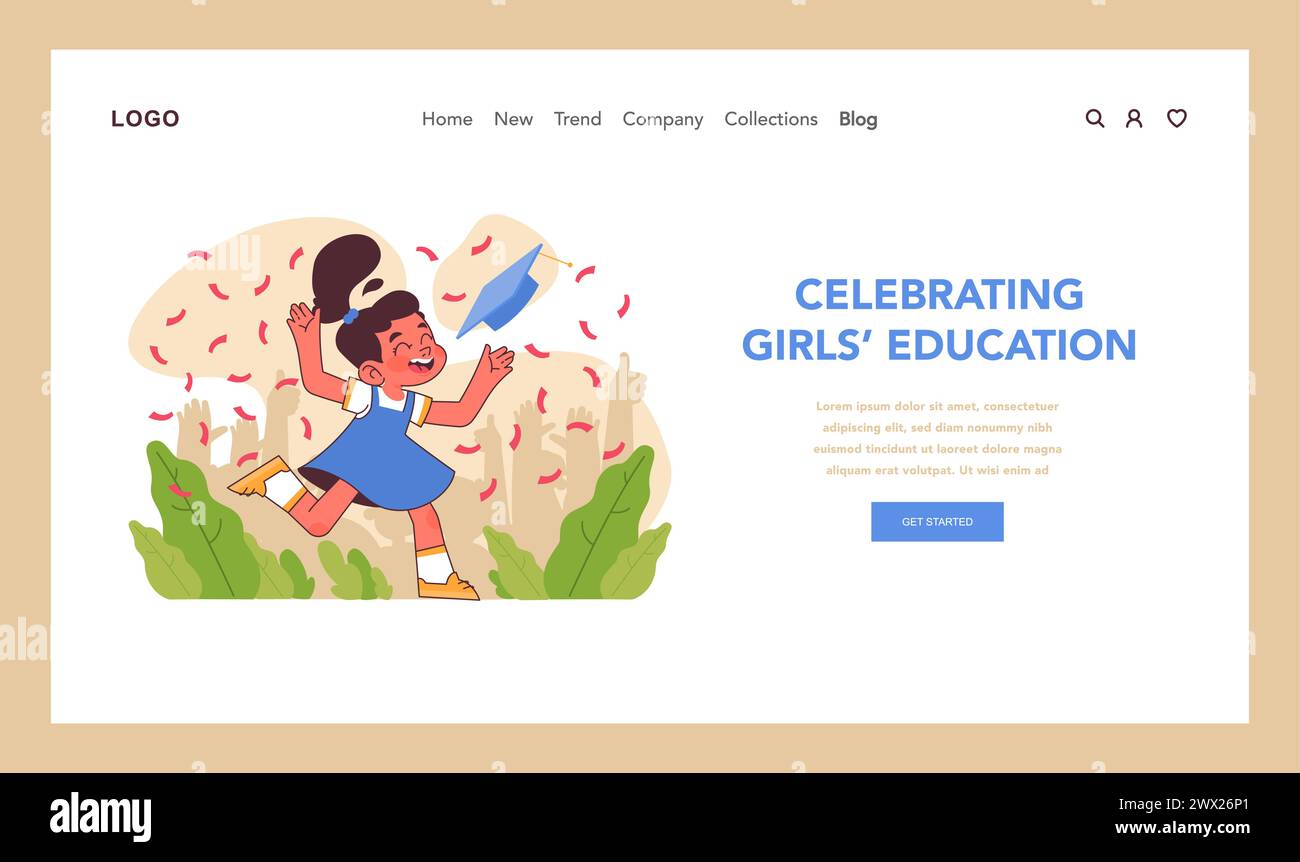 Celebrating girls education concept. Girl leaps with her graduation cap ...