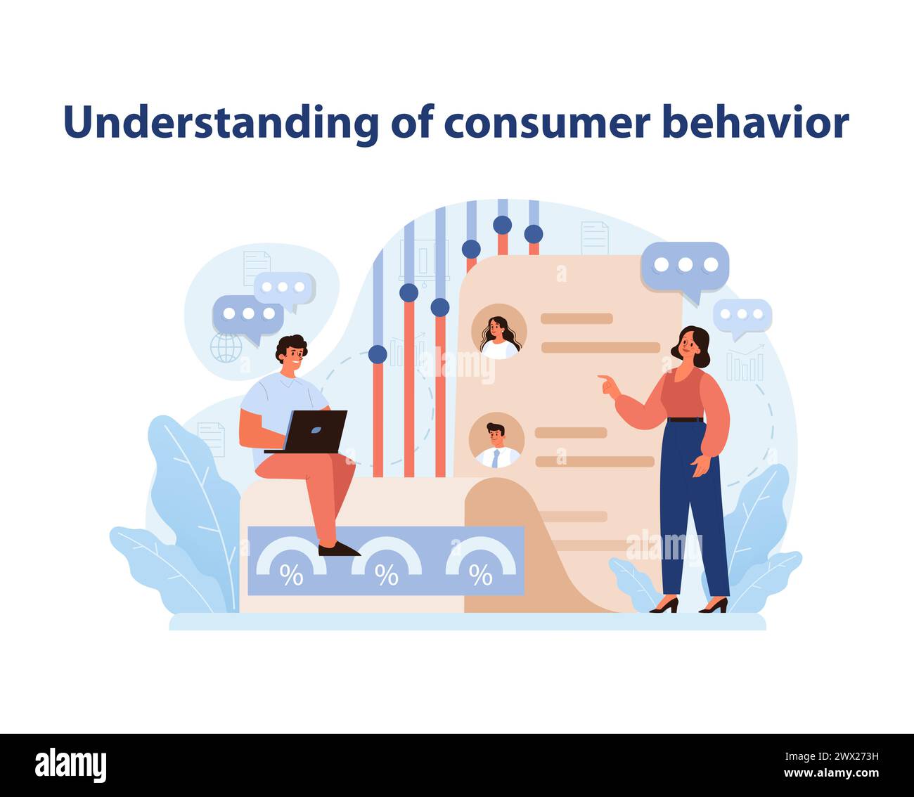 Consumer Behavior Understanding. A vibrant illustration capturing the essence of market research ...