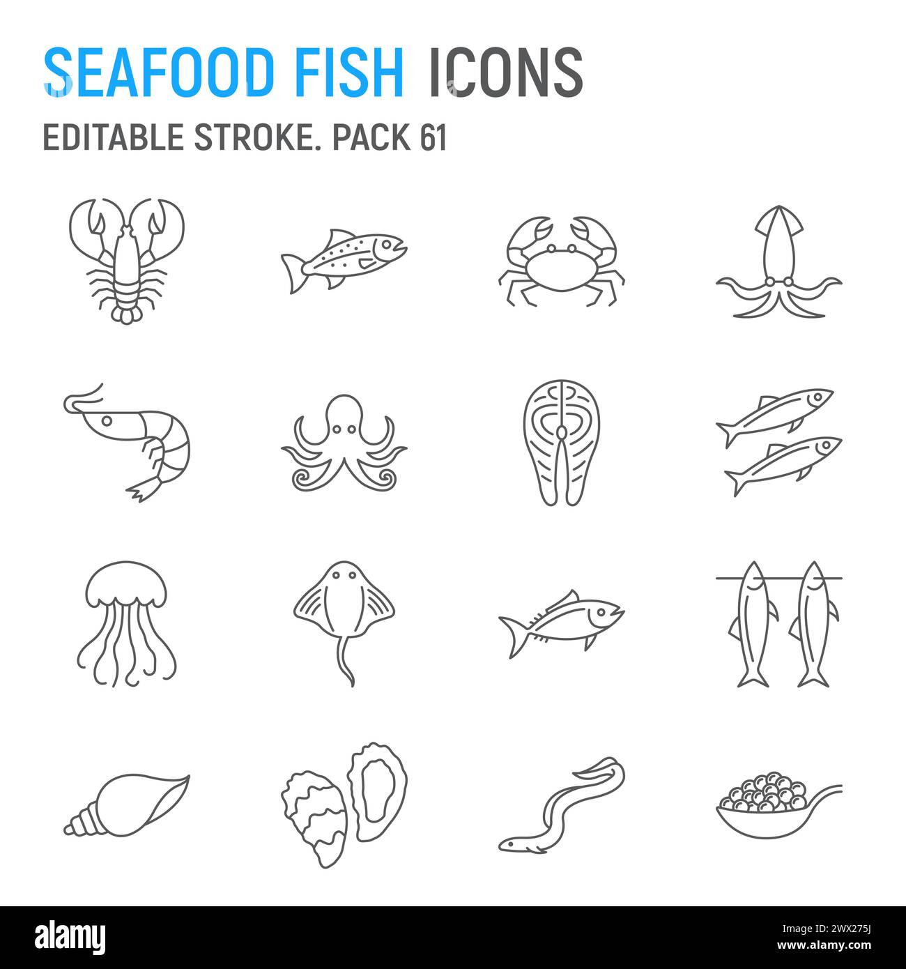 Seafood and fish line icon set, sea animals collection, vector graphics ...