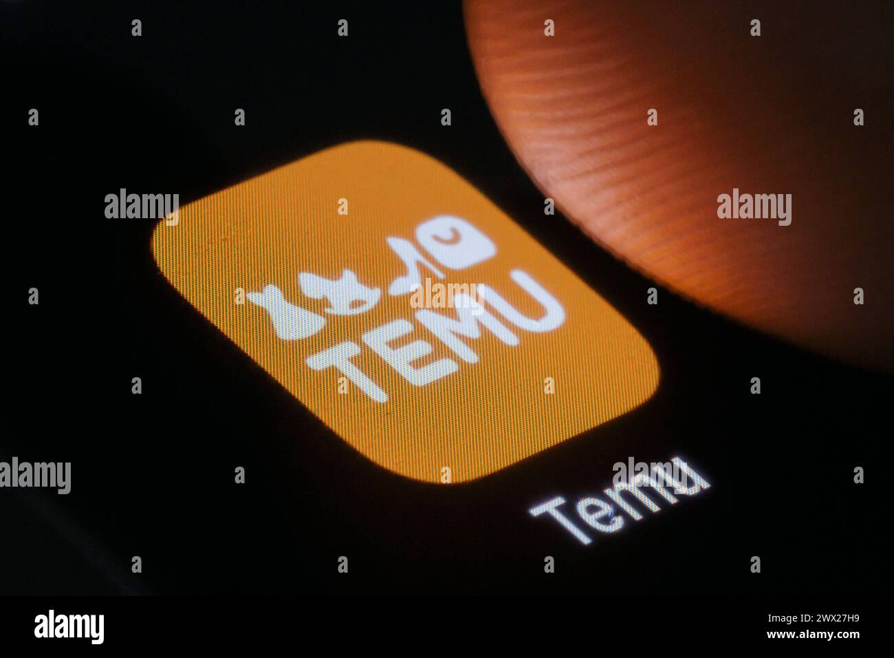 Das Logo der App Temu Online-Marktplatz der chinesischen Firma PDD ...
