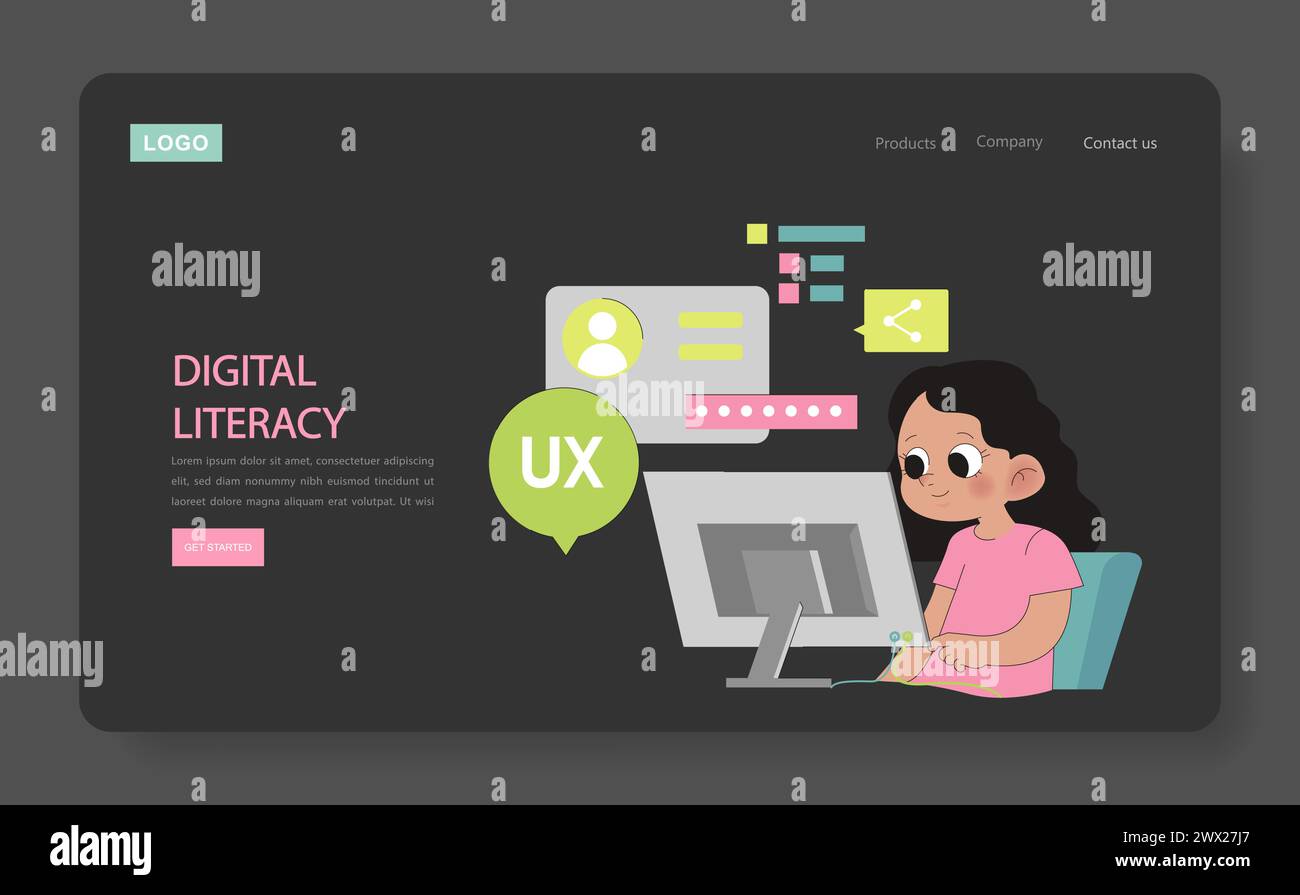 Digital literacy concept. Young child engages with user experience ...