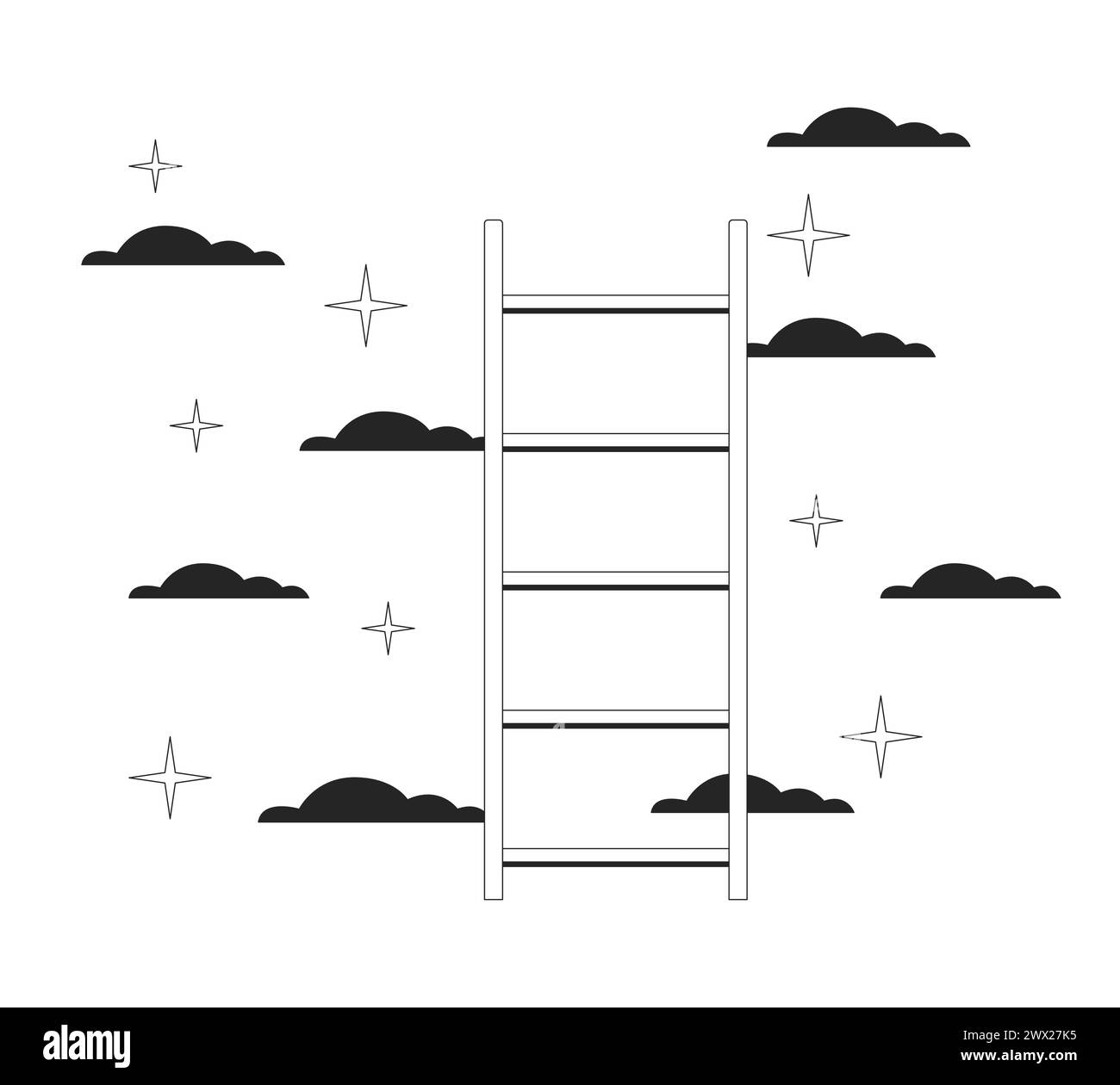 Ladder to stars clouds black and white 2D line cartoon object Stock ...
