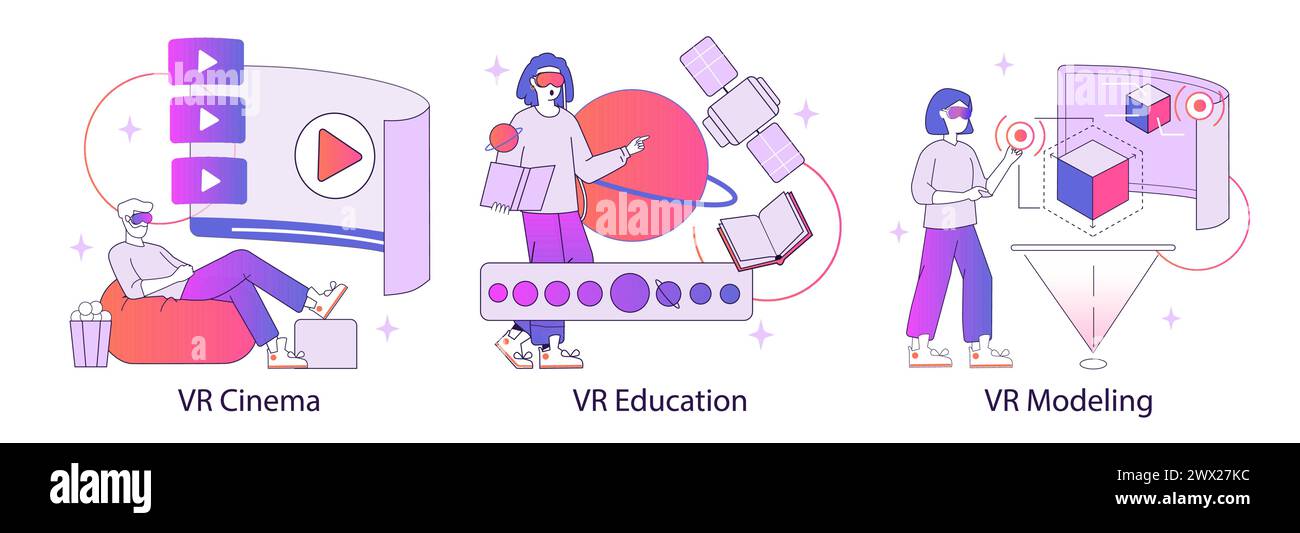 Virtual Reality Experiences Set. Immersive VR cinema, educational ...